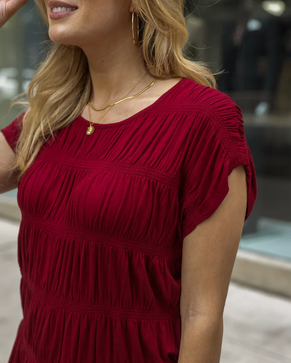 Grace & Lace Shirred Smocked Top - Perfect Red - BeautyOfASite
